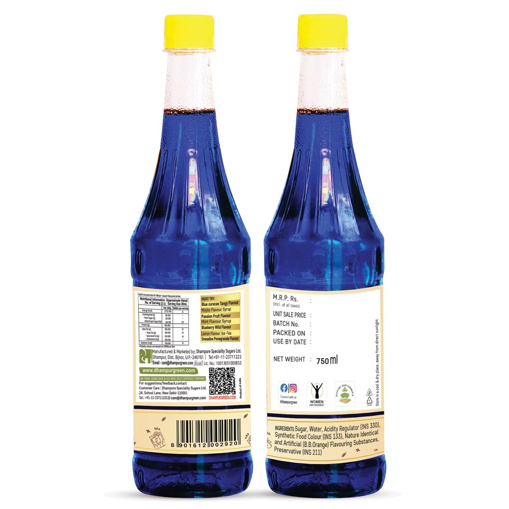 Blue Curacao Syrup 750ml – Dhampur Green