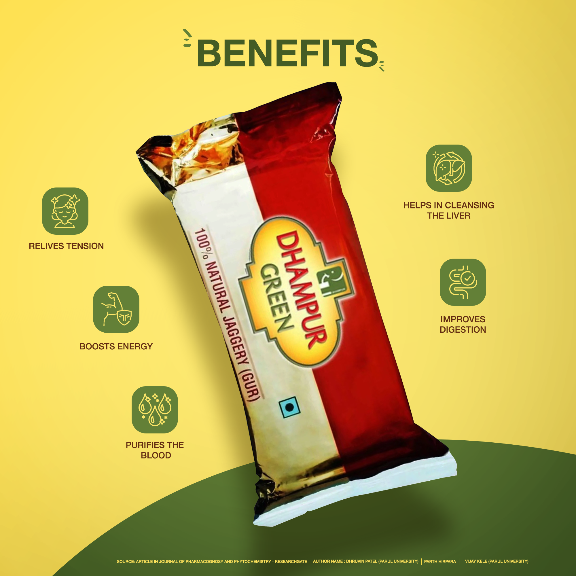 Natural Pure Jaggery Gur 880gm(220g*4) – Dhampur Green