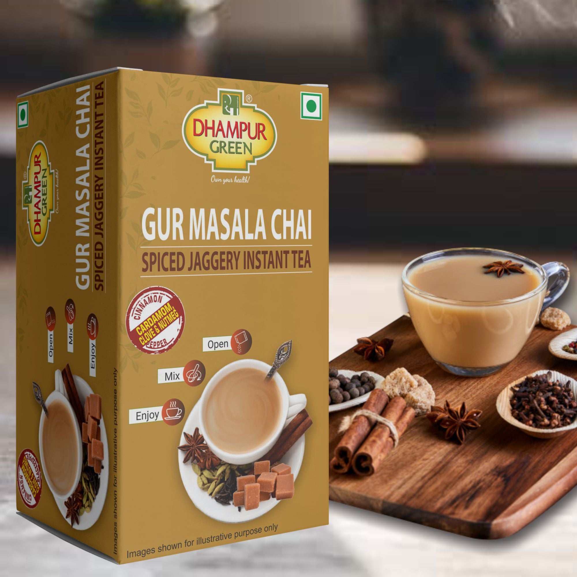Get Instant Organic Readymade Gur Masala Chai Powder 140gm - Dhampur Green
